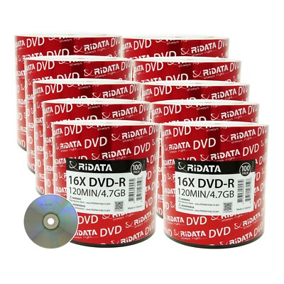 1000 Pack Ridata DVD-R 16X 4.7GB 120 Min Silver Logo Top Blank ...