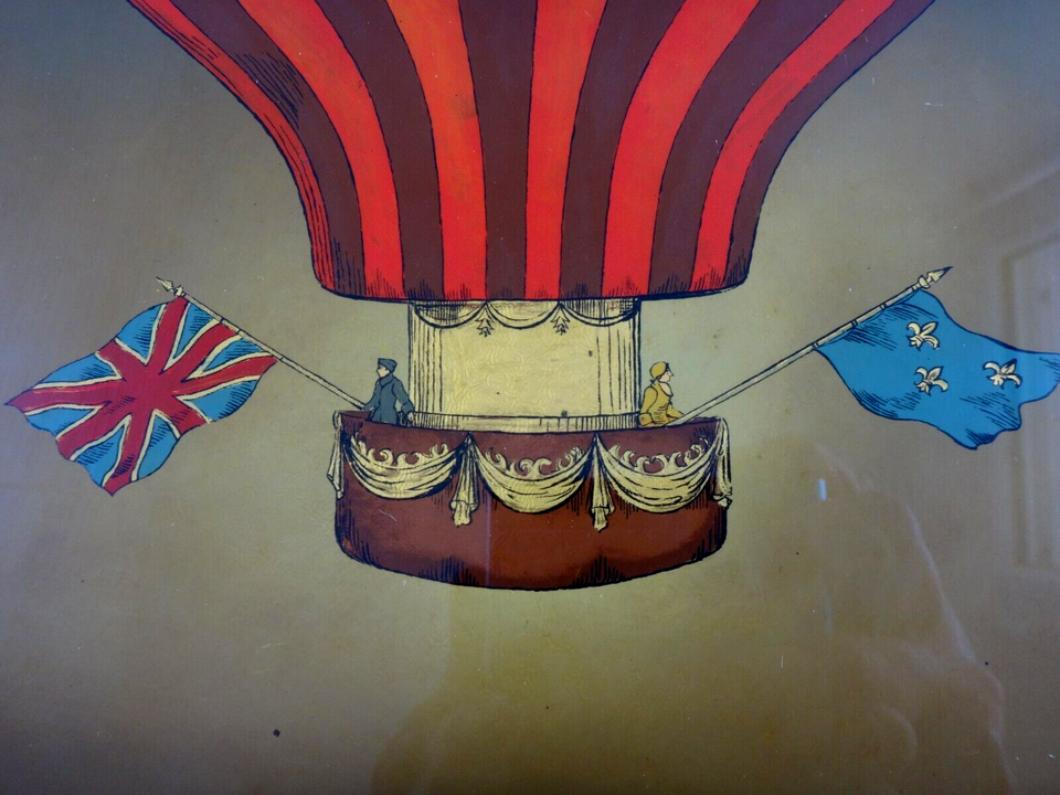 Peinture fixé sous verre montgolfier Claude Pinet 1819 Painting ballon ...