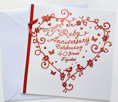 NEW LARGE 40TH RUBY ANNIVERSARY CARD “ON YOUR RUBY ANNIVERSARY” (FREE ...