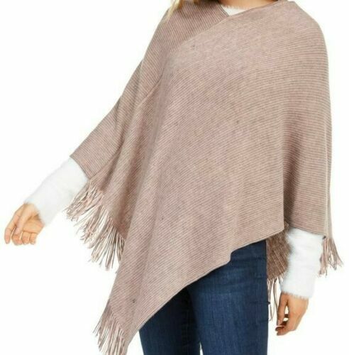 Cejon Back to Basics Knit Fringe Ruana Poncho Wrap Black - Blush | eBay