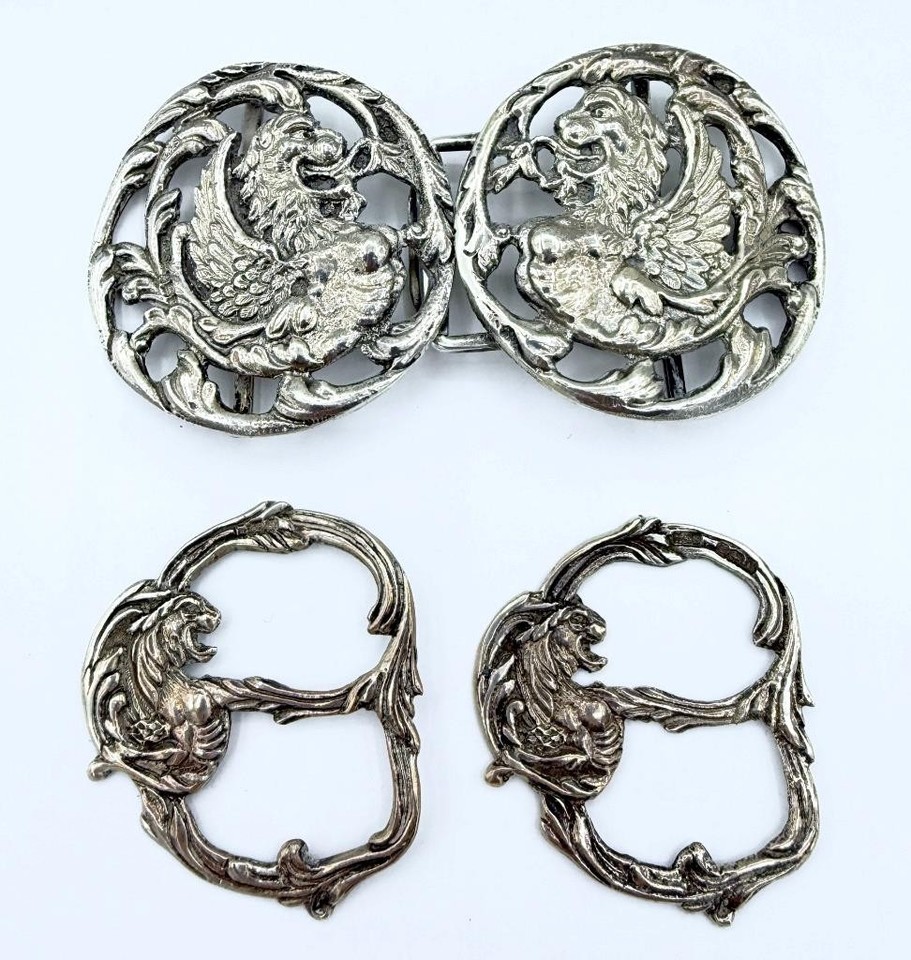 Antique Levi Salaman 1902 English Sterling Buckle & Button Set w ...