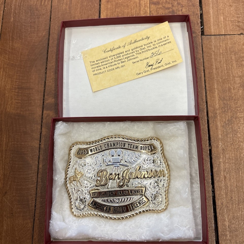 Original 1990 BEN JOHMSON Rodeo Trophy Belt Buckle GIST Silversmiths w ...
