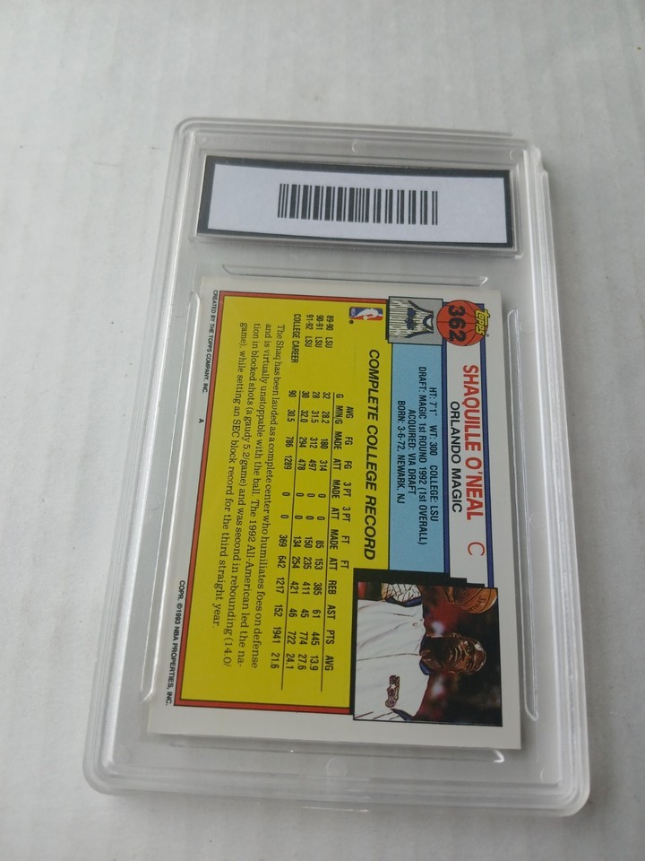 Shaquille O'Neal 1992-93 Topps ROOKIE CARD #362 PGA 10 MAGIC LAKERS ...