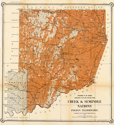 1902 Map Creek & Seminole Nations Indian territory Native American Wall ...