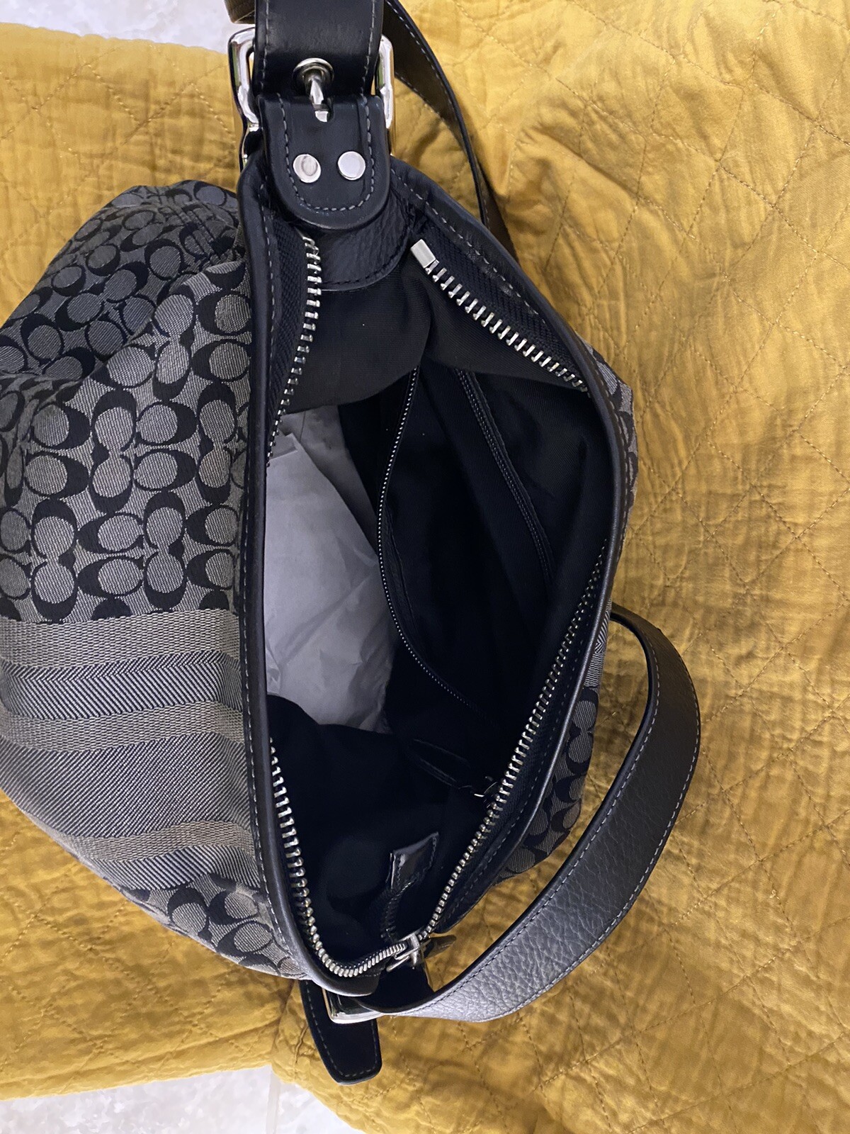 Coach Legacy Black And Gray Signature Stripes Jacquar… - Gem