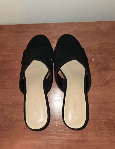 206 Collective Womens Naomi Cross Band Black Heeled Sandals Sz 9 Shoes ...