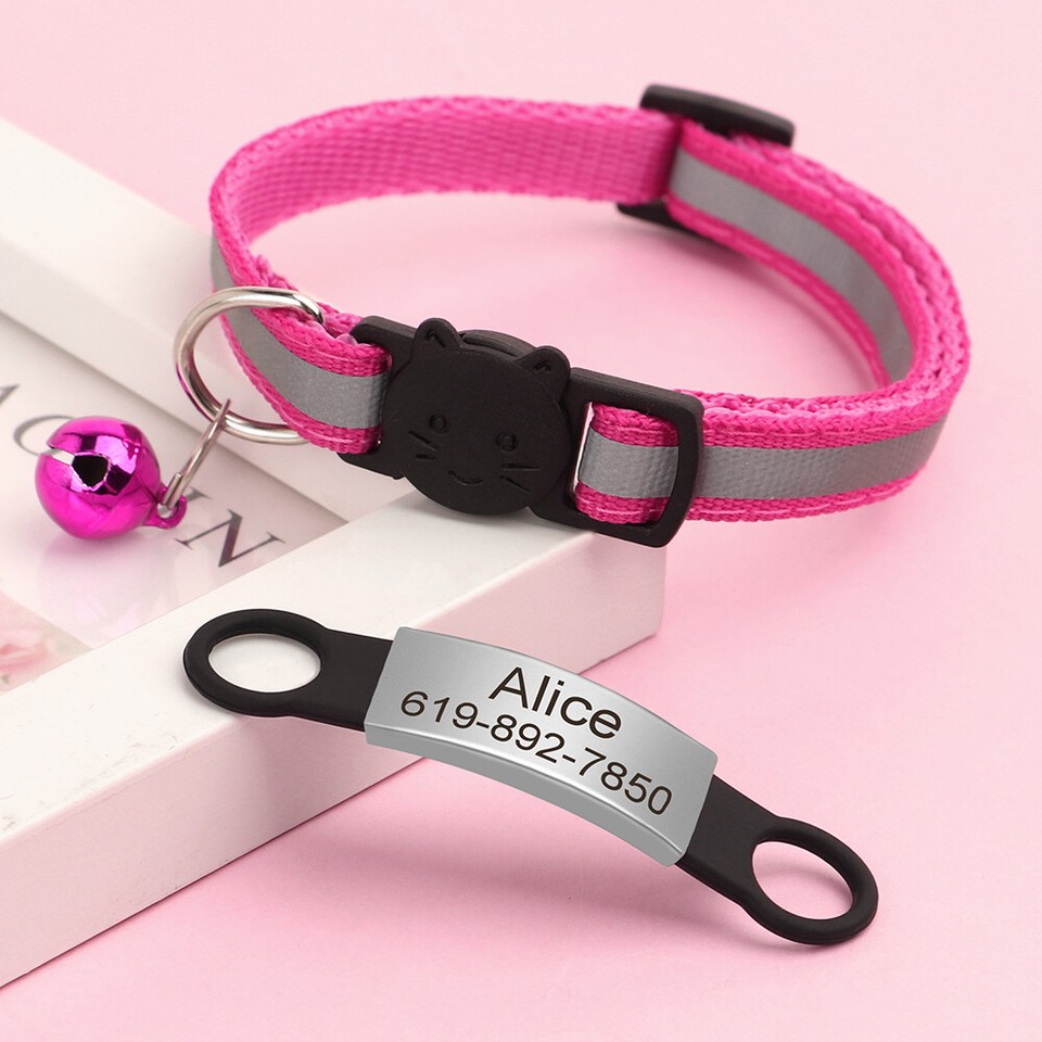 Personalized Reflective Cat Collar Nylon with Custom Name Tag Engraved ...