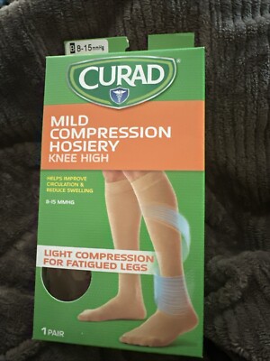 CURAD Knee-High Closed Toe 8-15mm Beige Medium Compression Socks 🧦 Free ...