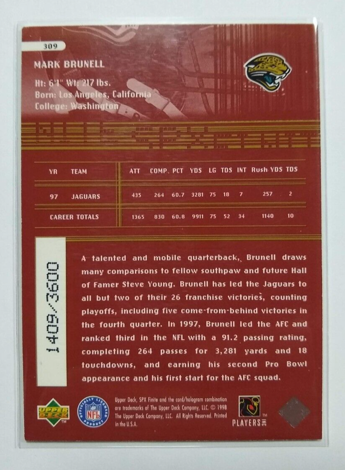 1998 Upper Deck SPx Finite Mark Brunell #ed 1409/3600 Jaguars | eBay