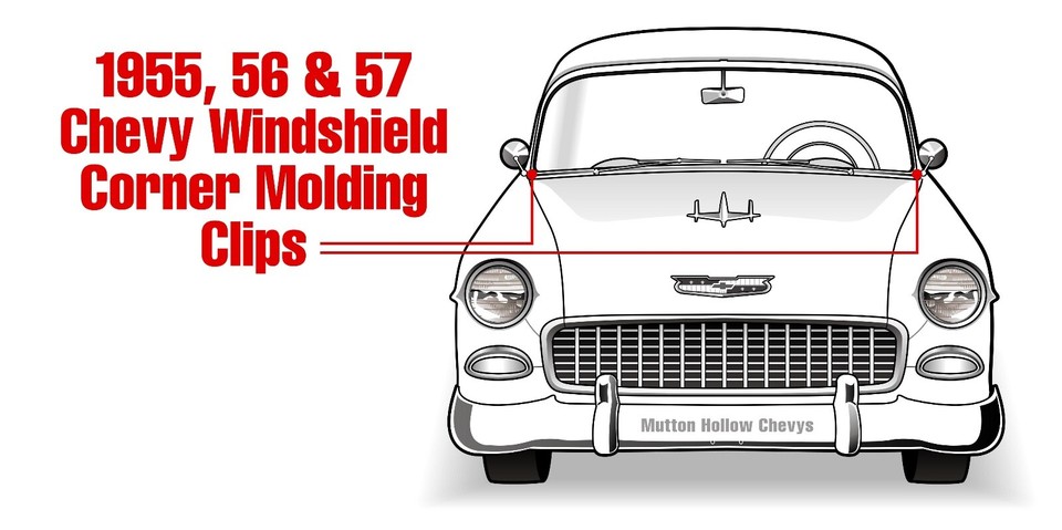 55 56 57 Chevy Windshield Corner Molding Clips New 1955 1956 1957 ...