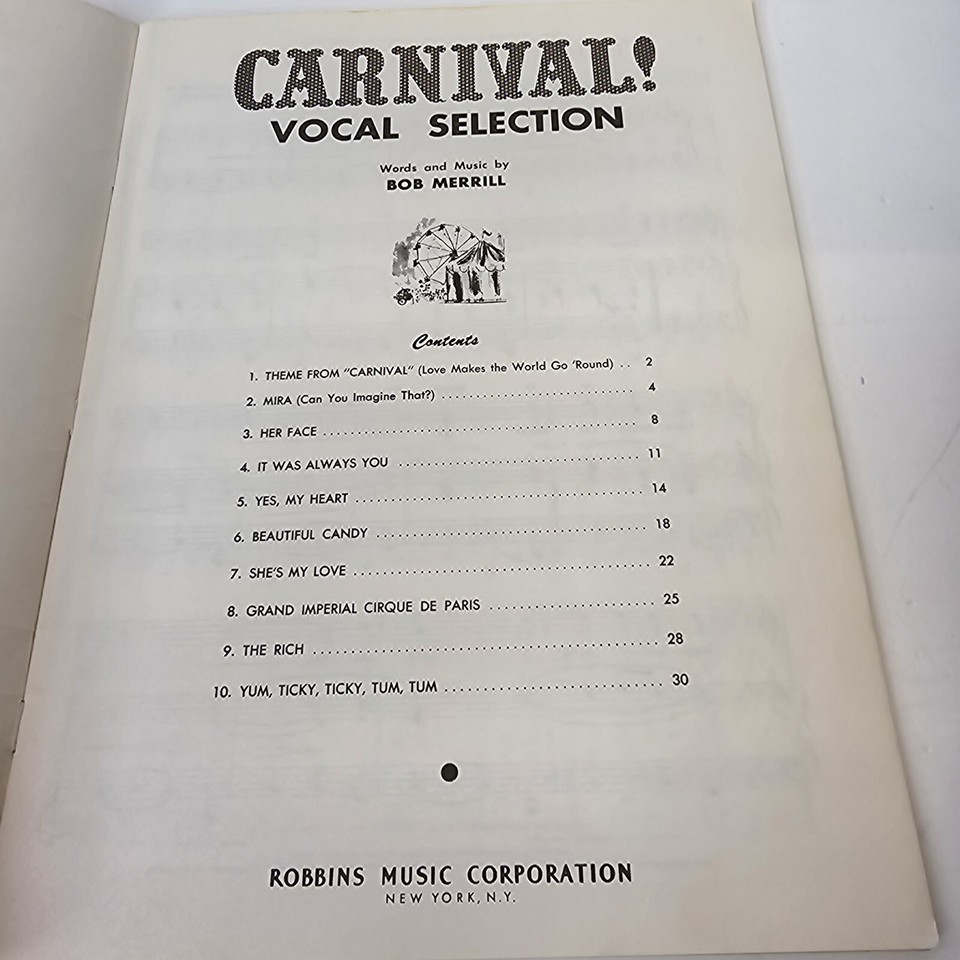 1961 Carnival Broadway Musical Bob Merrill Robbins Music Sheet Music ...