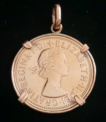 1967 GREAT BRITAIN ELIZABETH II ONE PENNY COIN PENDANT WITH COPPER ...