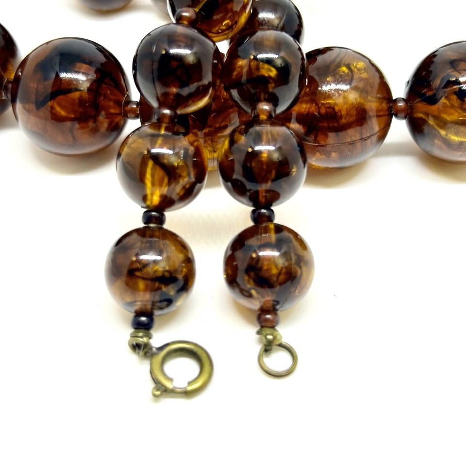 Vintage Amber Look Beaded Necklace Large Graduated Beads 27” Statement ...