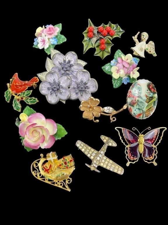 Nice Grouping of vintage Seasonal/Floral Brooches or … - Gem