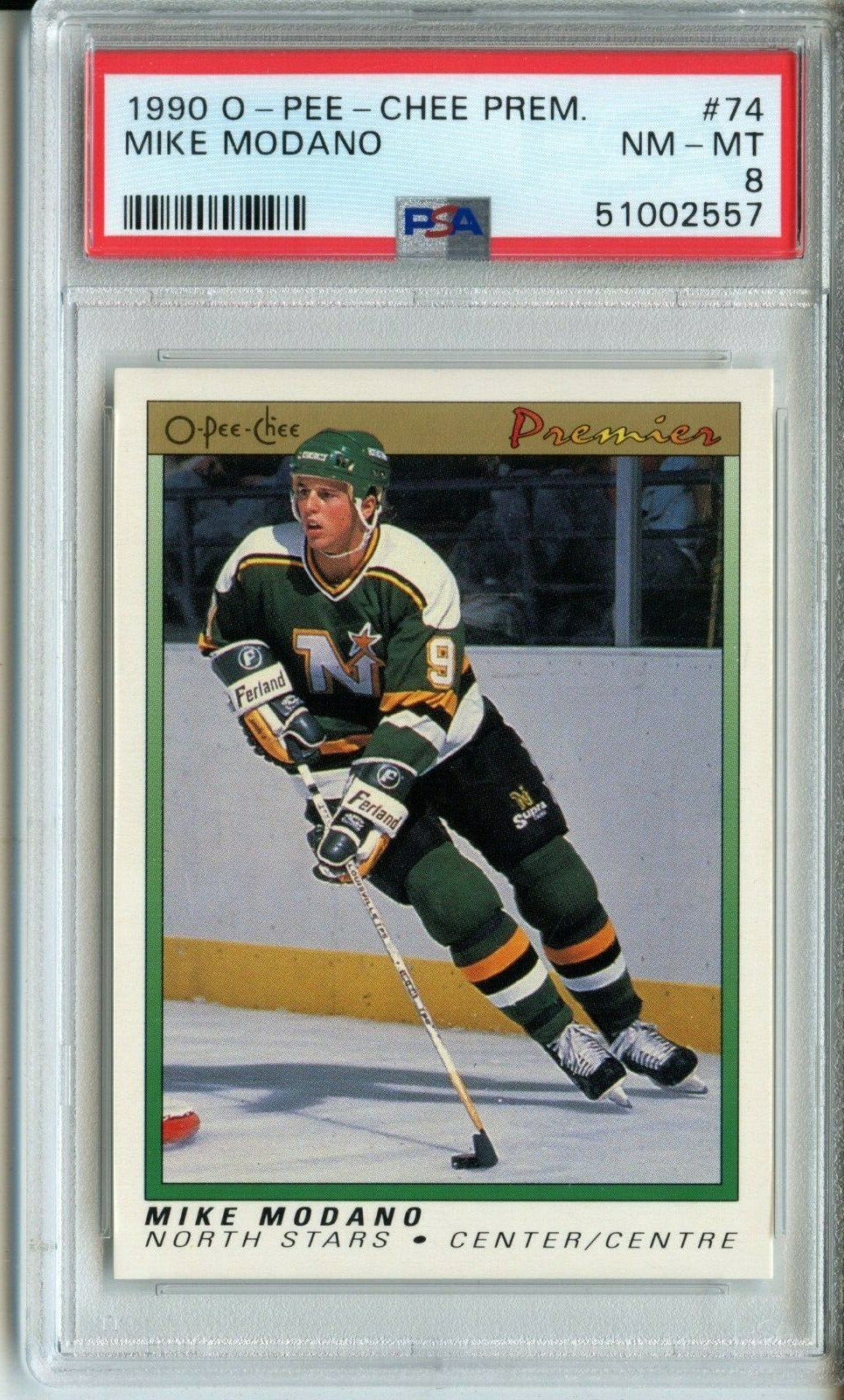 1990 O-Pee-Chee Premier #74 Mike Modano Rookie PSA 8 Minnesota North ...