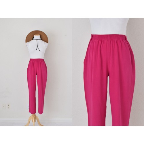 Vintage 80s Hot Pink Gathered Waist Rayon/Polyester Trousers | 24-34 ...
