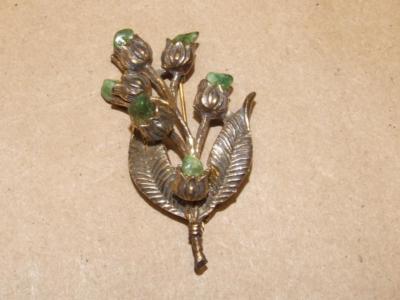 Vintage 60s HOB Jewelry Co Ribbed Brass & Genuine Jade Flower Pin ...