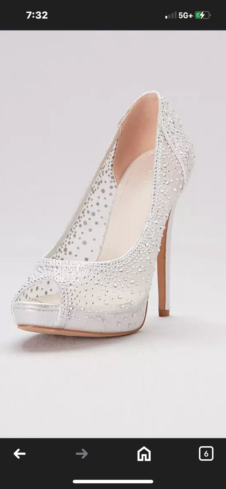DAVID'S BRIDALSheer Mesh Peep-Toe Platform Heels W Cr… - Gem