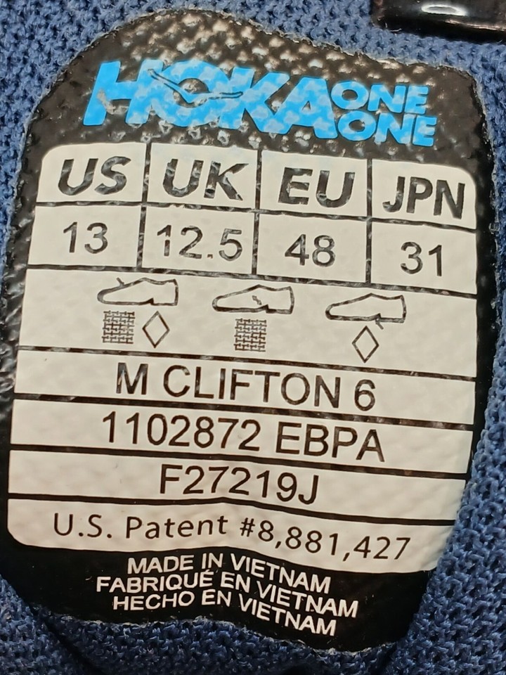 Hoka One One Mens Clifton 6 1102872 EBPA Blue Running Shoes Sneakers ...