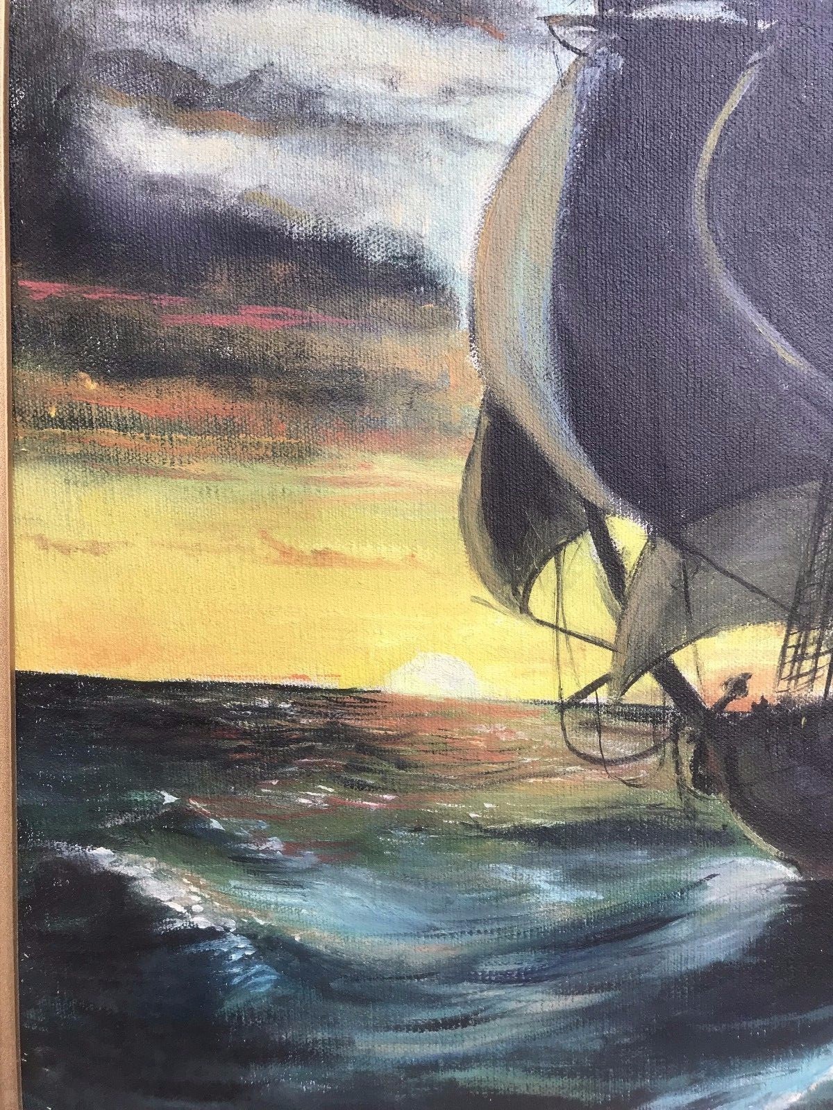 NORRIS RAHMING Original FRIGATE SHIP 1930s WPA ERA SIGNED OIL PAINTING ...