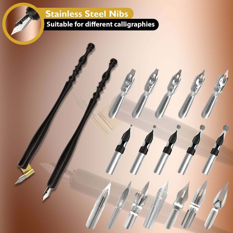 Calligraphy Set includes Dip Pen Set, Oblique Pen Holder, Nibs & Wooden ...