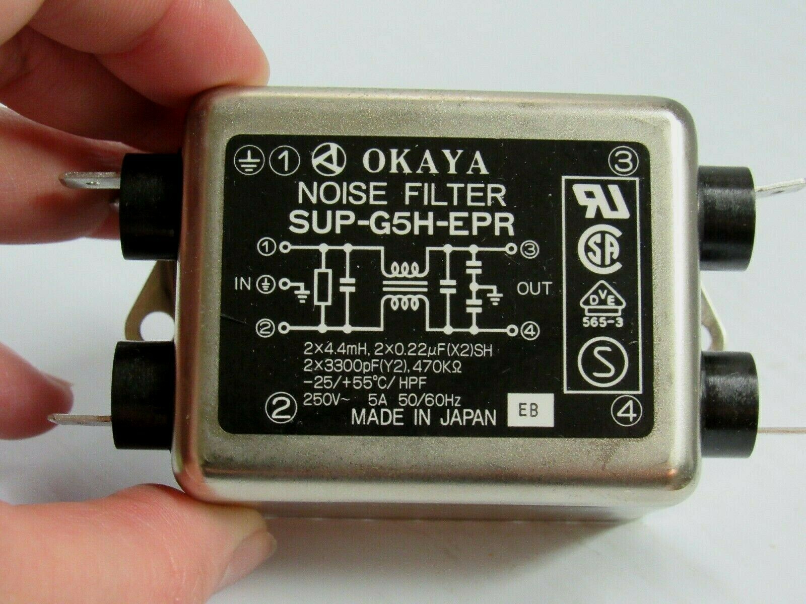 OKAYA NOISE FILTER SUP-G5H-EPR SUPG5HEPR 250V 5 AMP A 5A - USED | eBay