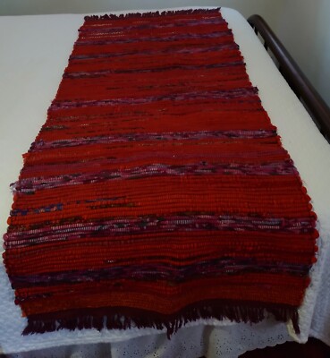Handmade Loom Rug Mostly Reds 57 in X 23 in Great for Christmas | eBay