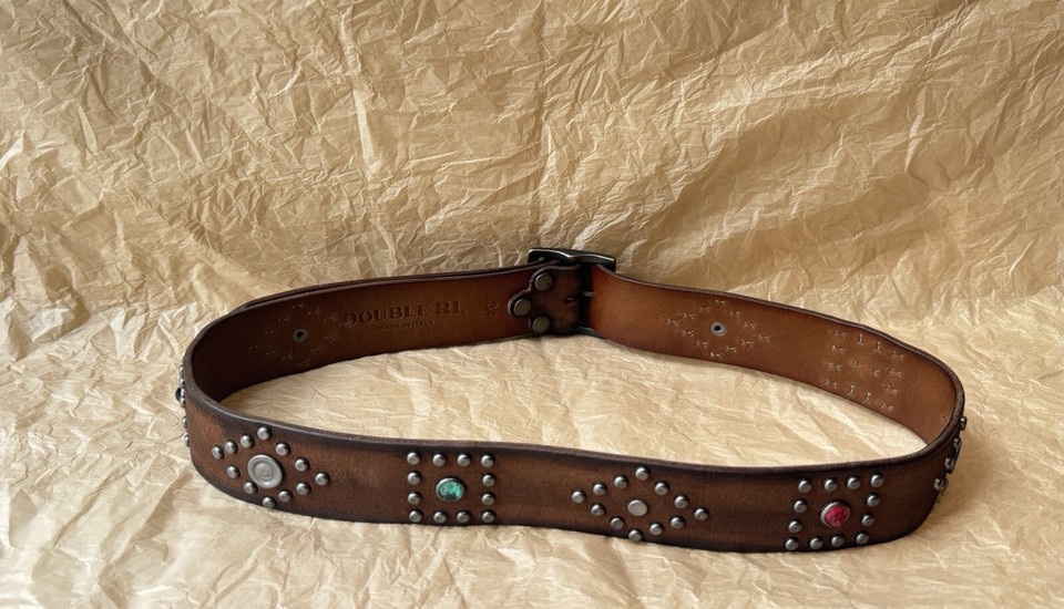RL Double RL Studded Leather Western Belt with gemstones Square buckle ...