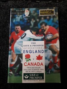 1994 ENGLAND V CANADA INTERNATIONAL TOUR TEST RUGBY UNION PROGRAMME VGC ...