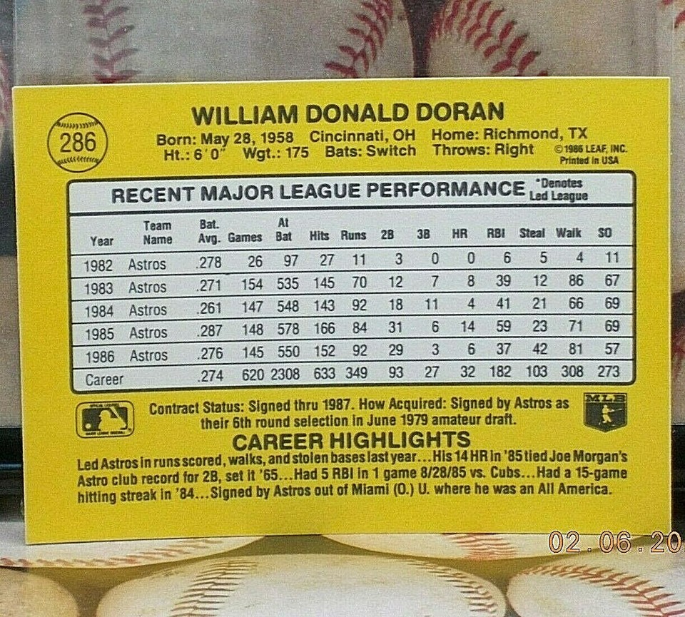 1987 DONRUSS Baseball Card # 286 *** BILL DORAN *** Houston Astros | eBay