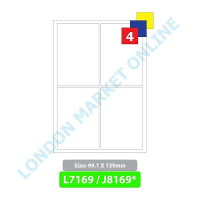 4 Labels per A4 sheet Address Label Self Adhesive Inkjet Laser Printer ...