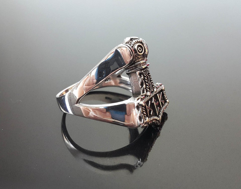 Eliz 925 Sterling Silver Ring Thor's Hammer Mjolnir Viking Scandinavian ...