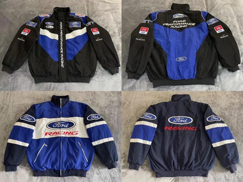 Adults F1 Team Racing Ford Embroidery Cotton Padded Zip Racing Jacket ...