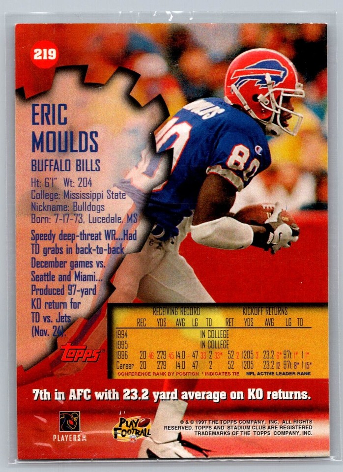 1997 TOPPS STADIUM CLUB CARD # 219 Eric Moulds - Buffalo Bills | eBay