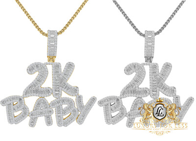 Mens Real Silver 2K BABY Simulated Diamond 14K Gold Over Charm Pendent ...