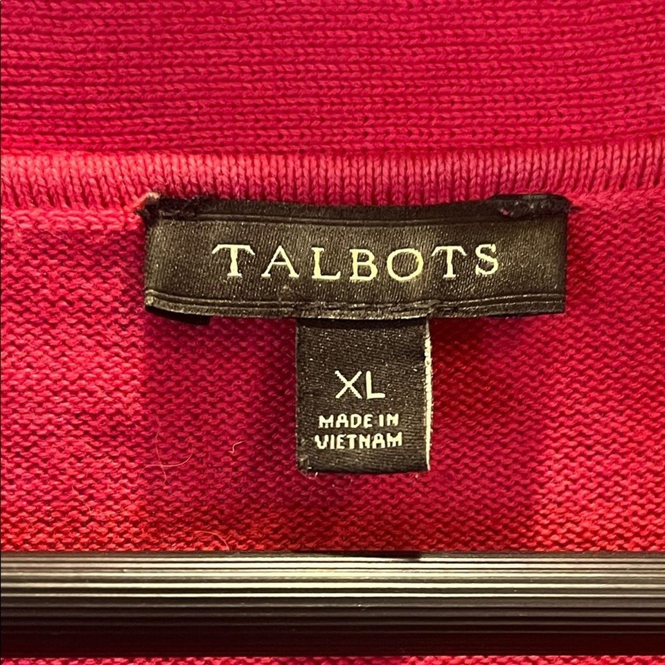 Talbots Relaxed Fit Cotton Knit Cardigan Sweater Dark Fuchsia Pink Size ...