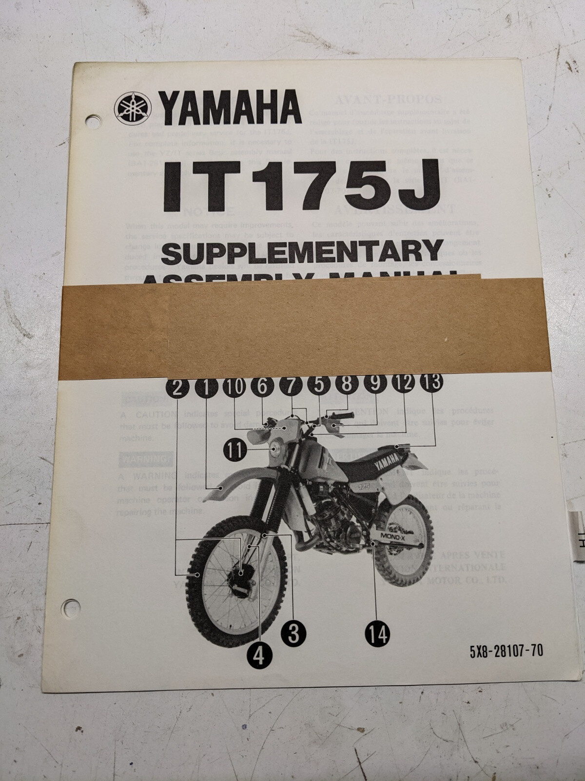 YAMAHA ASSEMBLY MANUAL OEM MOTORCYCLE IT175J 1981 5X8-28107-70 DEALER ...