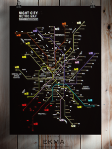 Cyberpunk 2077 Night City Metro Map Poster A3 A4 5x7 Satin Matt Gloss ...