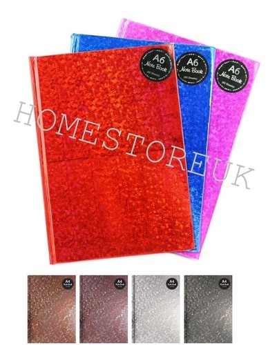 A4/5/6 HOLOGRAPHIC 120 PAGE HARD BACK BOOK NOTEBOOK SHINY NOTEPAD RED ...