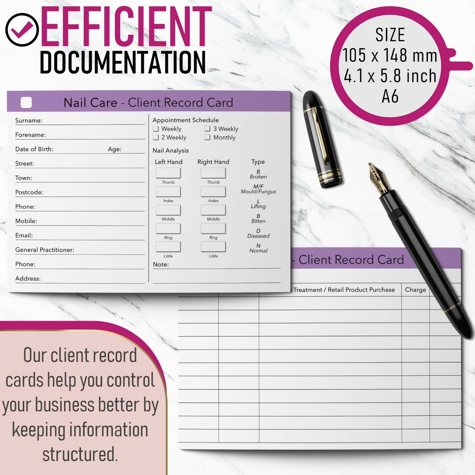 Nail Care Client Record Card Treatment Consultation Pedicure Manicure ...