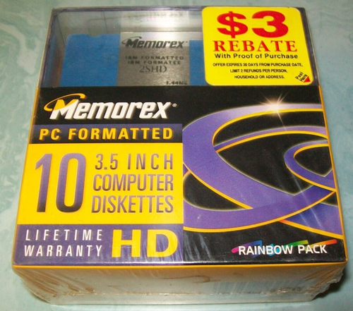 NEW Memorex 10-PACK 3.5” HD Computer Diskettes PC Formatted 1.4 MB ...