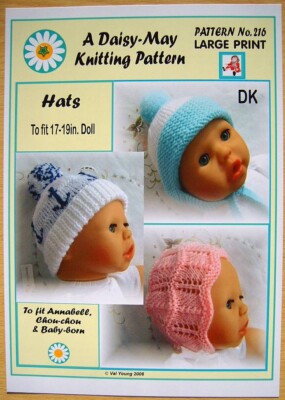 DOLLS hat KNITTING PATTERN no 216 by Val Young for ANNABEL/BABY BORN ...
