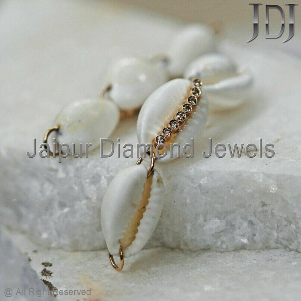 Solid 14K Yellow Gold Natural Diamond Cowrie Shell Charm Finding Gift ...
