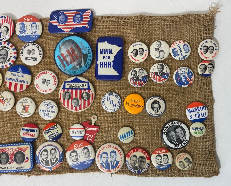 Hubert Humphrey Wallace Muskie 1968 Presidential Campaign Buttons Pins ...