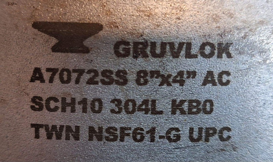 Gruvlok A7072SS 8" X 4" Grooved SCH-10 304L Stainless Steel Reducer ...