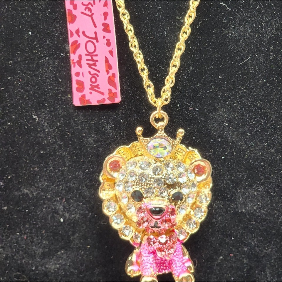Lion Crystal Necklace Jewelled Statement Necklace Gold Pink Metal 27 ...