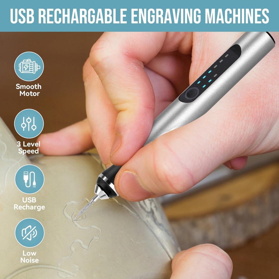 USB Rechargeable Electric Engraving Pen, 37 Bits Cordless Engraver for ...