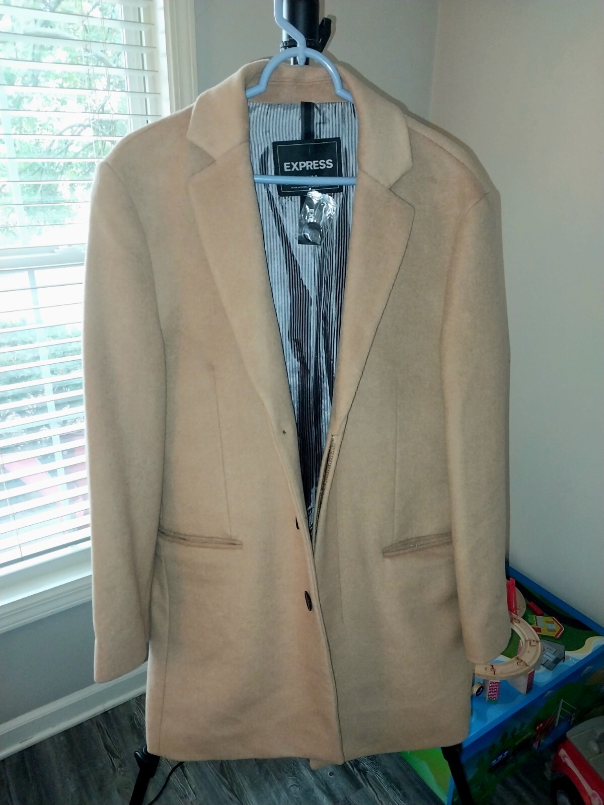 Express Pea Coat Women's Medium Tan Lined Mid Length Wool Blend Nwt | eBay