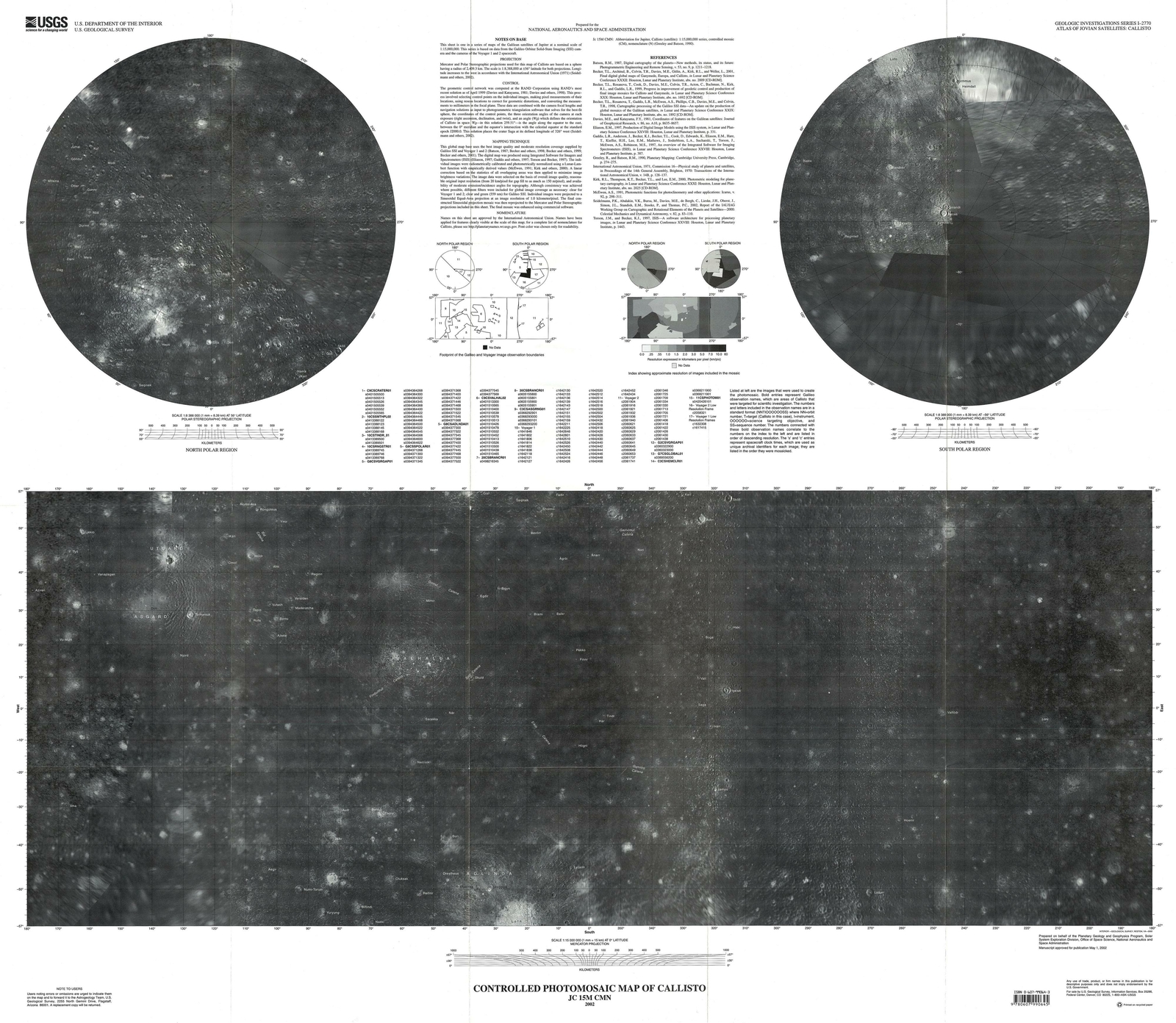 2002 U. S. Geological Survey Photomosaic Map of Callisto, Moon of ...
