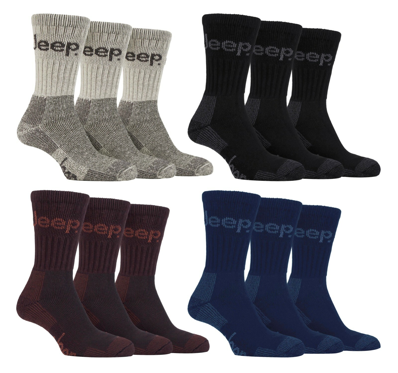 Jeep - 3 Pack Mens Thick Warm Cushioned Hiking Hunter Boot Crew Socks ...